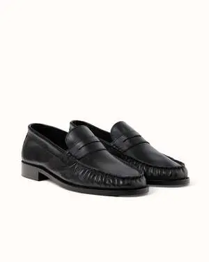 DUKE + DEXTER Ezra Tumbled Ruched Loafer - Black