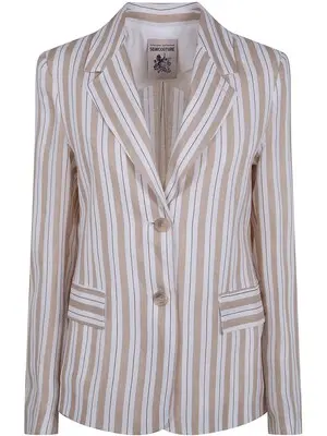SEMICOUTURE Stripe Linen Classic Jacket - Beige