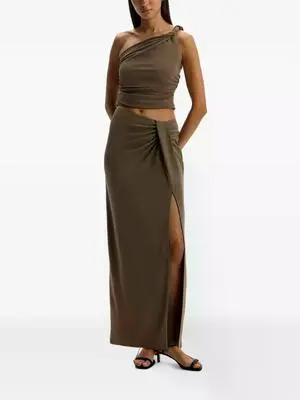 12 STOREEZ Draped Maxi Skirt - Brown