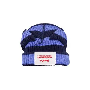 CHARLES JEFFREY Chunky Ears Striped Beanie - Blue