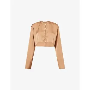 HYPHEN Long-sleeve Cropped Satin Top