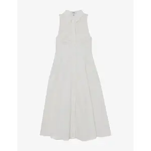 REISS Hera Broderie-detail Stretch-cotton Midi Dress - Ivory