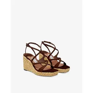 JIMMY CHOO Ayla 85 Suede Wedge Heels - Coffee