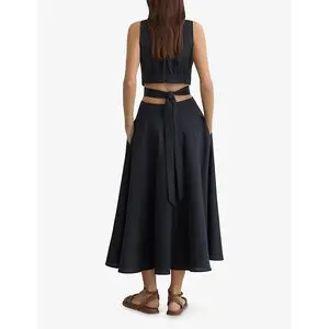 REISS Hazel Cut-out Midi Dress - Navy