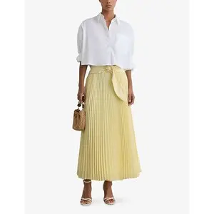 REISS Belted Pleated Woven Midi Skirt