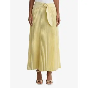 REISS Belted Pleated Woven Midi Skirt