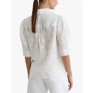 REISS Floral-embroidered Cotton Shirt