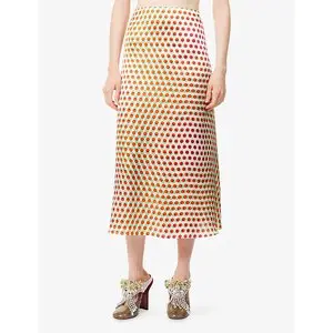 Dries Van Noten Polka Dot Silk Midi Skirt