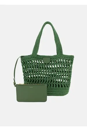 Vince Barcelona Cotton Crochet Small Tote Red