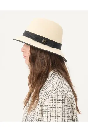Valentino Garavani VLogo Signature Straw Fedora Hat Black
