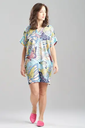 Natori Papillon Printed Satin Sleepshirt - Blue