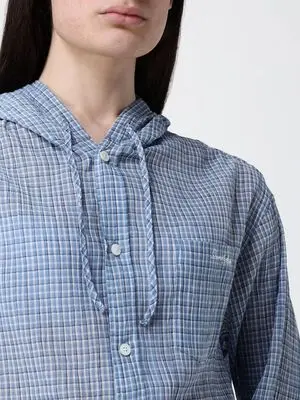 DUNST Checked Cotton Hooded Shirt - Blue