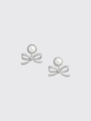 SELF-PORTRAIT Chromed Brass Dangle Earrings With Crystal Embellishments And Faux Pearl Detail - Silver