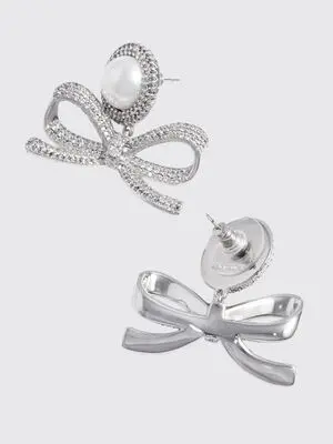 SELF-PORTRAIT Chromed Brass Dangle Earrings With Crystal Embellishments And Faux Pearl Detail