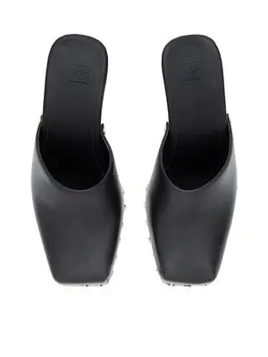 GANNI Studded Leather Square Toe Mules - Black