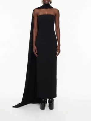 Solace London Long Crêpe Off-the-shoulder Gown With Slit - Black