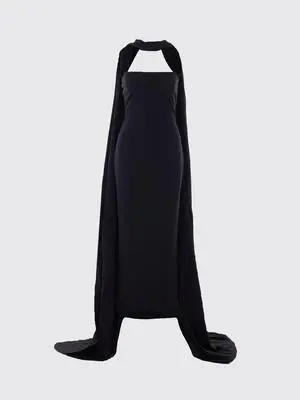 Solace London Long Crêpe Off-the-shoulder Gown With Slit - Black