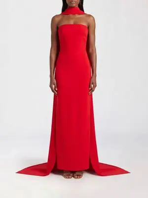 Solace London Long Crêpe Off-the-shoulder Gown With Slit
