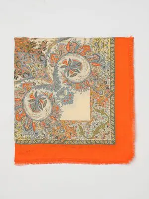 Etro Paisley Print Cotton Blend Foulard - Orange