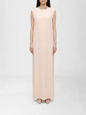 Elisabetta Franchi Crêpe Long Dress With Jewel Collar - White