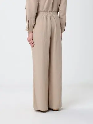 HANITA Linen Blend Palazzo Trousers With Embroidery - Beige