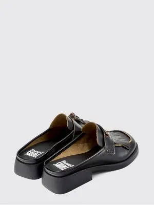 Camper Leather Mules With Fringe Detailing