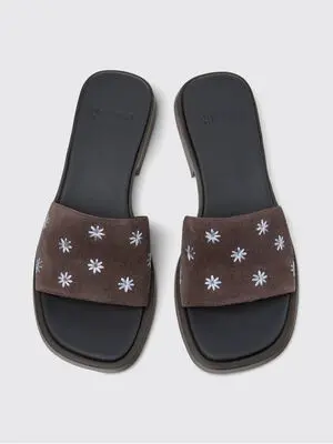 Camper Dana Suede Mules With Floral Embroidery