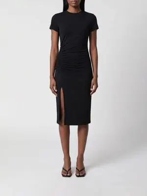 ANINE BING Jersey Midi Dress With Ruched Waist And Slit - Black