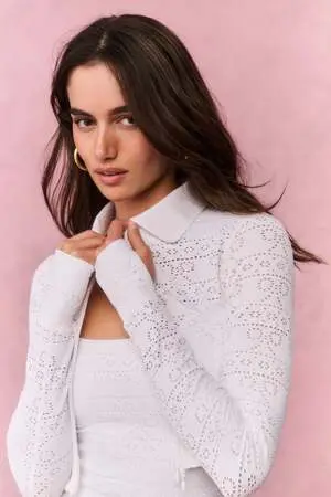 LoveShackFancy Tinker Eyelet Active Jacket - True White