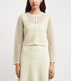 Maje Embellished Open-knit Cardigan - Yellow