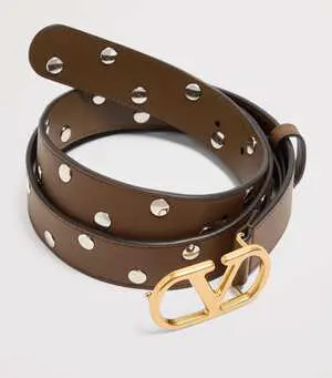 Valentino Garavani Vlogo Signature Leather Belt - Brown