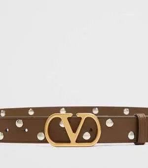 Valentino Garavani Vlogo Signature Leather Belt - Brown