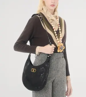 Valentino Garavani Small Leather Hobo Shoulder Bag - Black