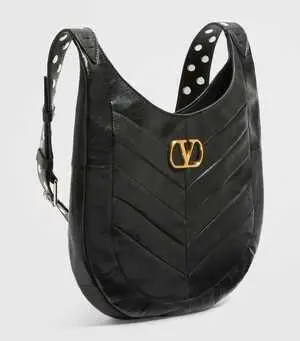 Valentino Garavani Small Leather Hobo Shoulder Bag - Black