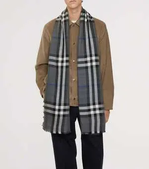 Burberry Wool-silk Reversible Check Scarf - Grey