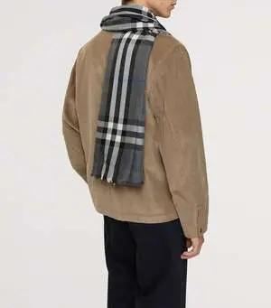 Burberry Wool-silk Reversible Check Scarf - Grey