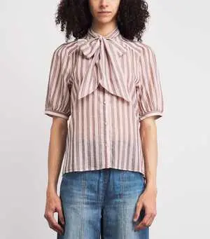ME+EM Cotton Voile Pussybow Blouse - Pink