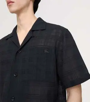 Burberry Cotton Voile Check Print Short Sleeve Shirt - Black
