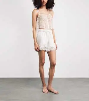 FLEUR DU MAL Lace-trim Stretch-silk Juliet Shorts - Ivory