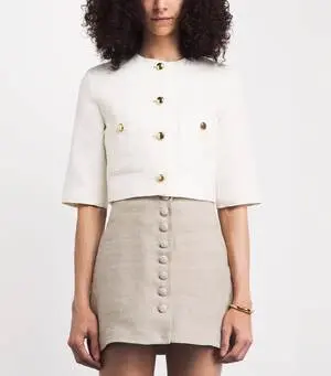Maje Linen-cotton Cropped Jacket