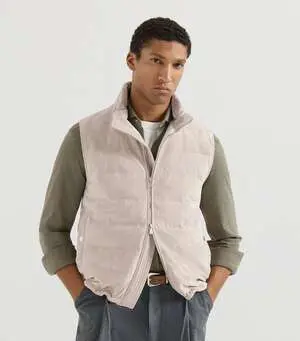 Brunello Cucinelli Suede Quilted Down Gilet - Brown
