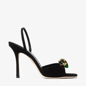 JIMMY CHOO Emani 100 Suede Sandals - Black/clover