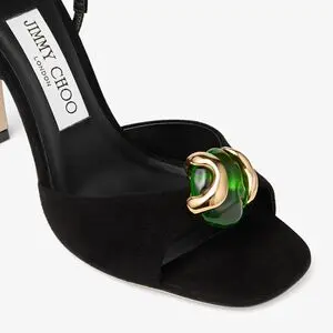 JIMMY CHOO Emani 100 Suede Sandals - Black/clover