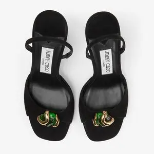 JIMMY CHOO Emani 100 Suede Sandals - Black/clover