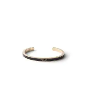 Prada Enameled Logo Cuff Bracelet - Black