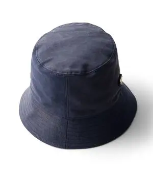 Prada Cotton Bucket Hat With Leather Detail