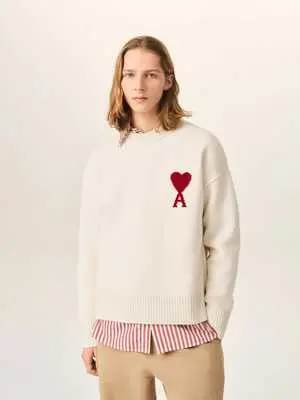 AMI Paris De Coeur Crewneck Sweater - White