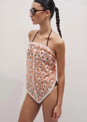 ME+EM Floral Crochet Beach Triangle Scarf Sunny -multi