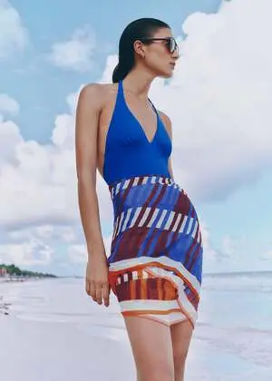 ME+EM Adjustable Halterneck One Piece Swimsuit - Intense Blue