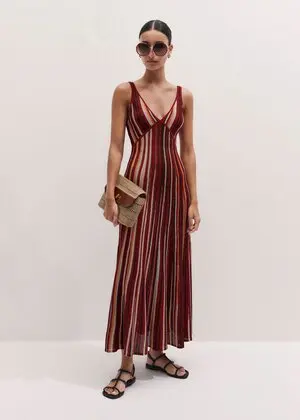 ME+EM Metallic Textured Stripe Knit Maxi Dress
